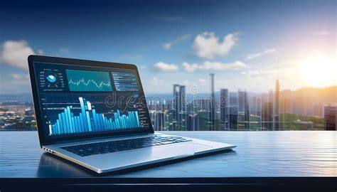Laptop Computer Monitor With Graph And Chart Office Desk Stock