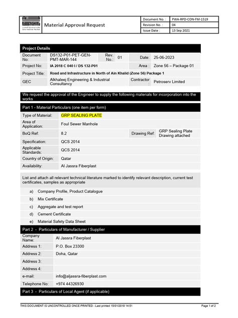 Materials Submittal For Traffic Control Signage Pdf