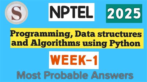 Programming Data Structures And Algorithms Using Python Nptel Week 1 Answers 2025 Nptel