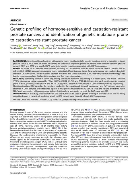 Genetic Profiling Of Hormone Sensitive And Castration Resistant
