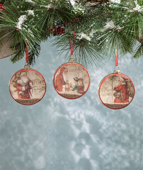 Vintage Christmas Glass Disc Ornaments With Santa Claus Bethany Lowe