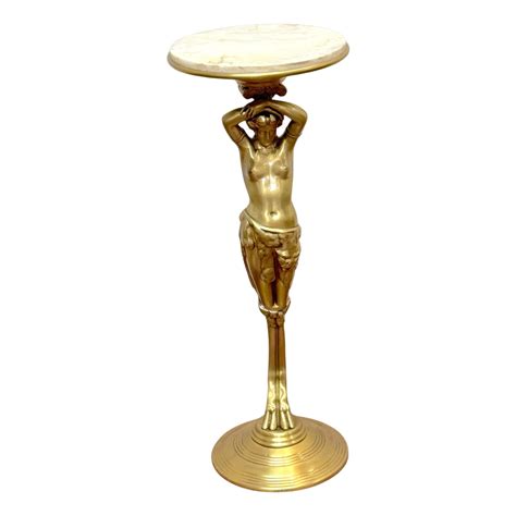 French Belle Époque Gilt Brass And Onyx Satyress Caryatid Pedestal Circa