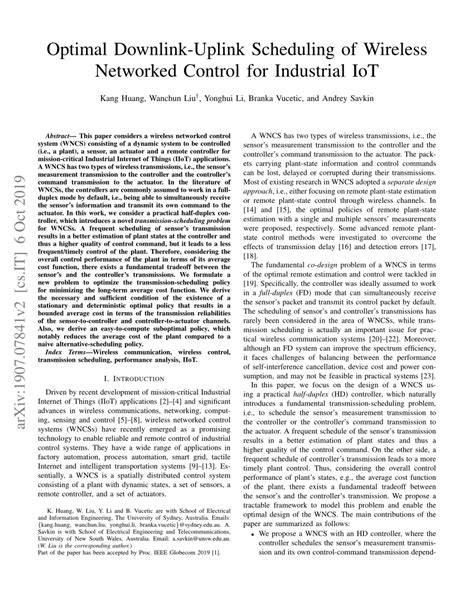 Pdf Optimal Downlink Uplink Scheduling Of Wireless Networked Control