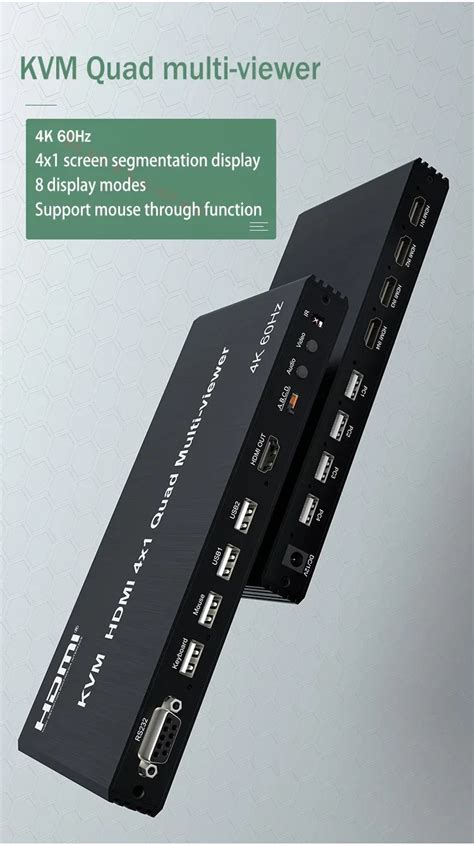 4k 60hz Hdmi Multiviewer Kvm Switch 4x1 Usb Quad Multi Viewer Pip 90° 180° Flip For 4 Pcs Share