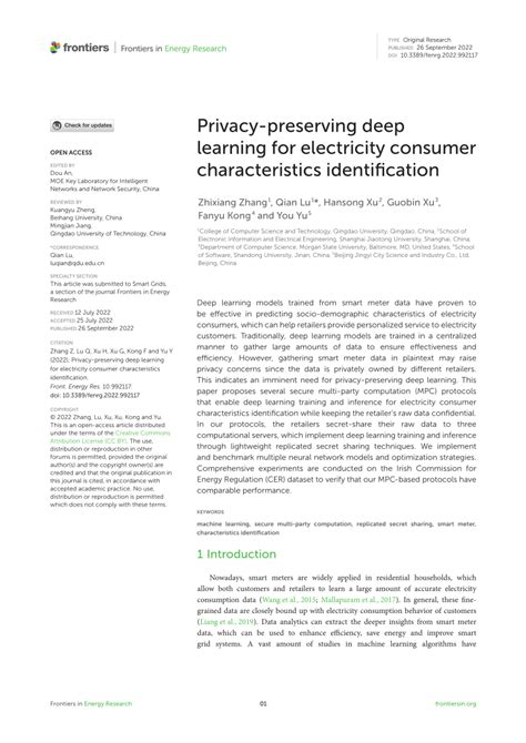 Pdf Privacy Preserving Deep Learning For Electricity Consumer Characteristics Identification