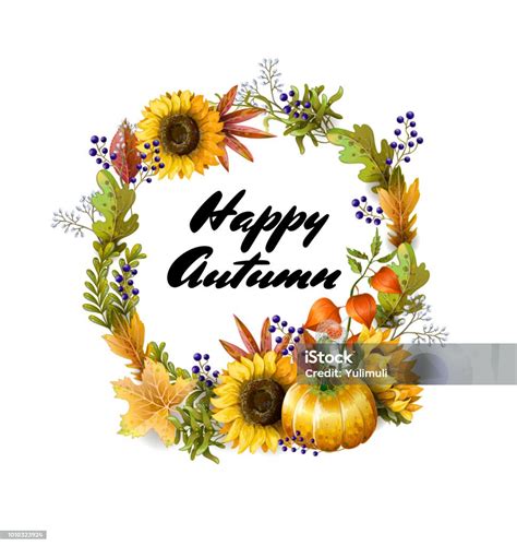 노란 잎 과일 딸기 야채와 함께 행복 한가 배너 벡터 일러스트입니다 가을 단풍에 대한 스톡 벡터 아트 및 기타 이미지 가을