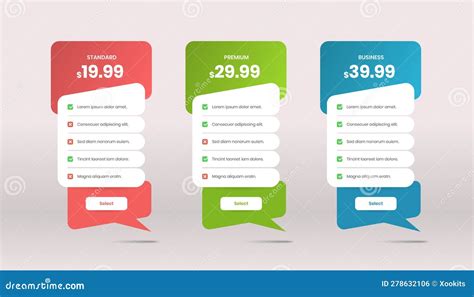 Minimalistic Modern Pricing Comparison Table With Checklist For Website Stock Vector