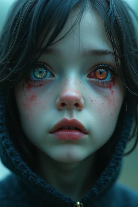 A Girl With Her Left Eye Looking Up Right And Her Right Eye Looking Up