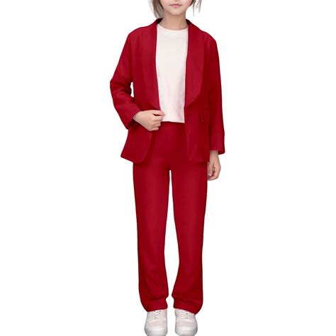 Woyy Big Girls 2pcs Suit Outfits Open Front Long Sleeve Blazer Pants