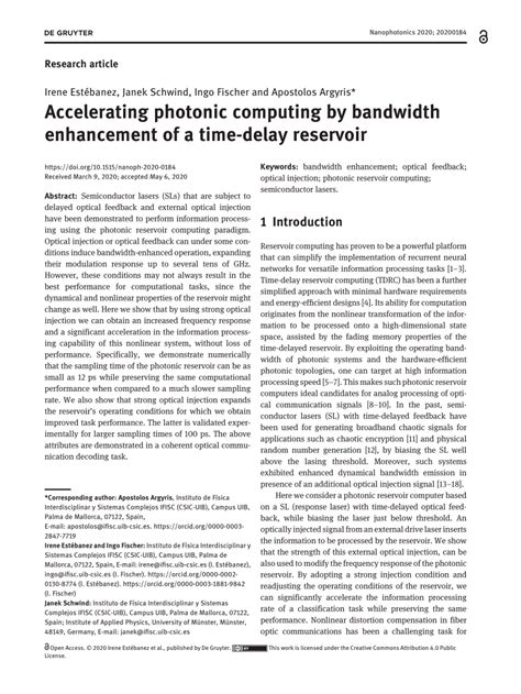 Pdf Accelerating Photonic Computing By Bandwidth Enhancement Of A Time Delay Reservoir
