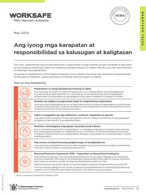 Your Health And Safety Rights And Responsibilities Tagalog Pdf