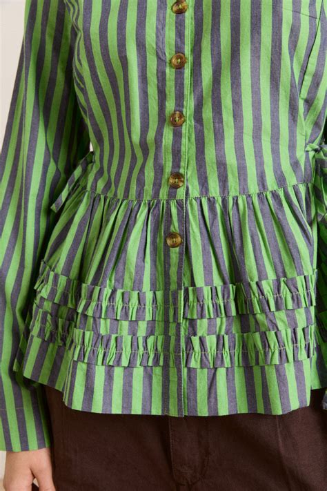 Madison Blouse Navy Pop Green Stripe Damson Madder