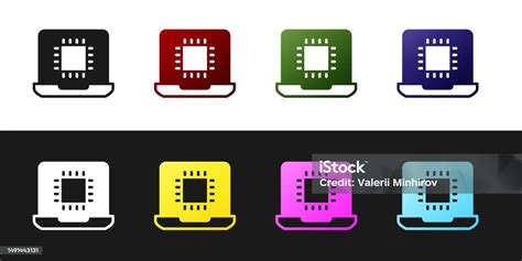 흑백 배경에서 격리된 마이크로회로 Cpu 아이콘으로 컴퓨터 프로세서를 설정합니다 회로 기판칩 또는 Cpu 마이크로 프로세서 벡터 0명에 대한 스톡 벡터 아트 및 기타 이미지