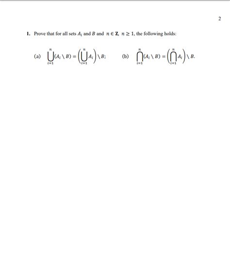 solved 1 prove that for all sets ai and b and n∈z n≥1 the