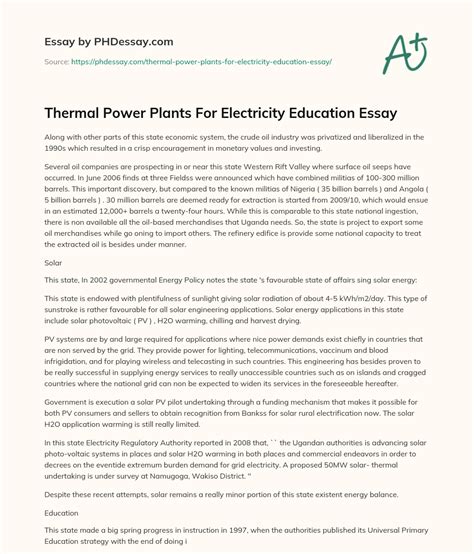 thermal power plants for electricity education essay