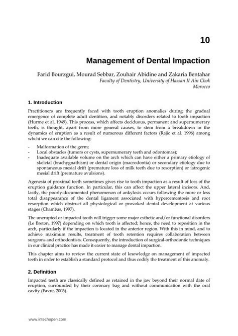 Pdf Management Of Dental Impaction Intech 31380 Intech