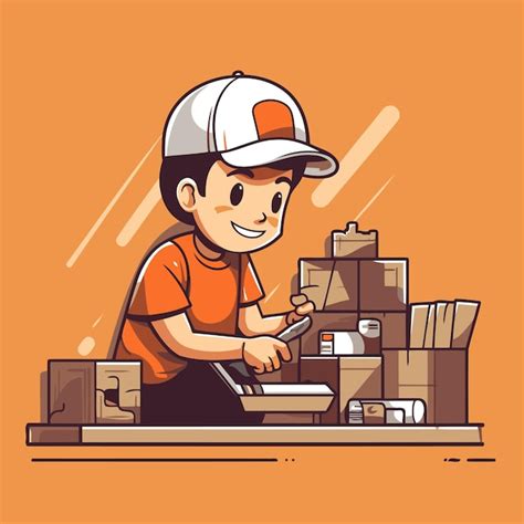 Premium Vector Vector Illustration Of A Young Man Working In A Warehouse Cartoon Character