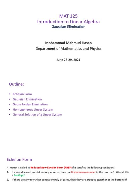 12 Gaussian Elimination Pdf System Of Linear Equations Matrix