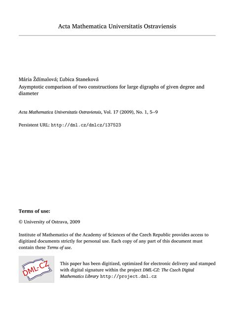 Pdf Asymptotic Comparison Of Two Constructions For Large Digraphs Of Given Degree And Diameter