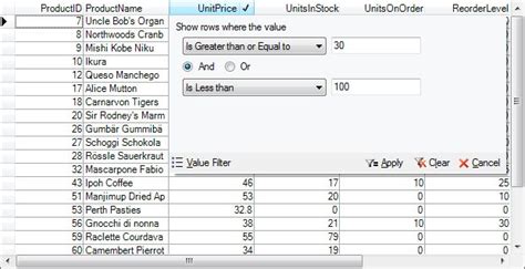 In True Dbgrid For Winforms You Can Use Conditional Filtering As An