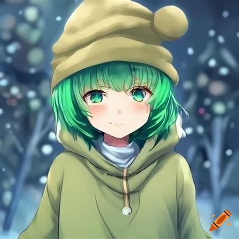 Anime Girl With Green Hair And Winter Clothes On Craiyon