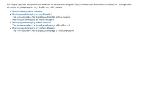 Managing Deployments Using Blueprints Dell Telecom Infrastructure Automation Suite 2 1