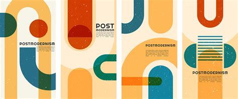벡터 일러스트 레이 션 포스트 모던 스타일의 기하학적 둥근 모양 동적 추상 평면 중반 세기 디자인 전단지 전단지 쿠폰 바우처의