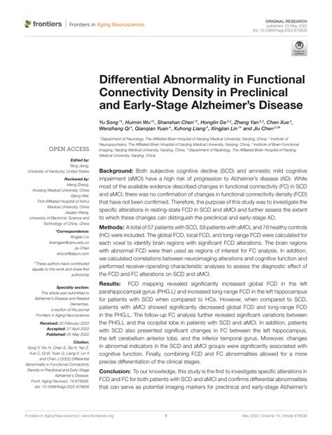 Pdf Differential Abnormality In Functional Connectivity Density In Preclinical And Early Stage