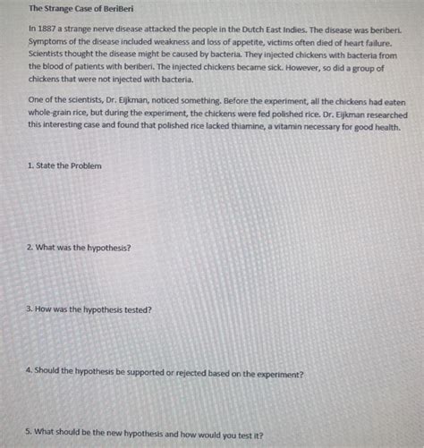 Solved The Strange Case Of Beriberi In 1887 A Strange Nerve