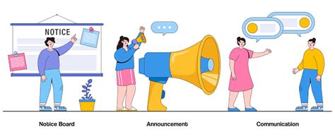 게시판 공지사항 캐릭터와의 소통 개념 정보 보급 추상 벡터 일러스트레이션 세트 중요 공지 업데이트 효과적인 커뮤니케이션 은유 메모판에 대한 스톡 벡터 아트 및 기타 이미지