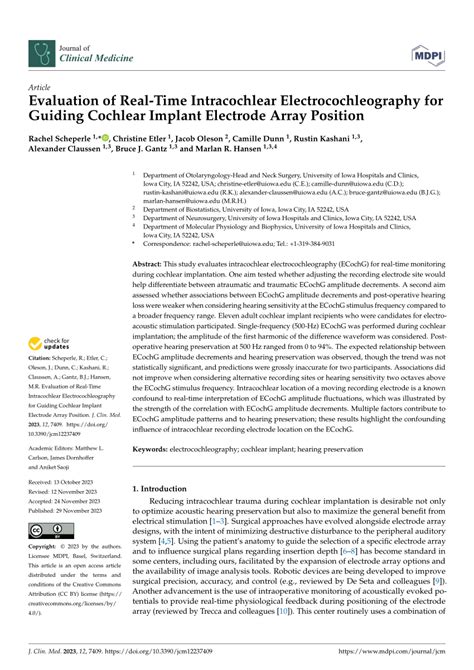 Pdf Evaluation Of Real Time Intracochlear Electrocochleography For Guiding Cochlear Implant