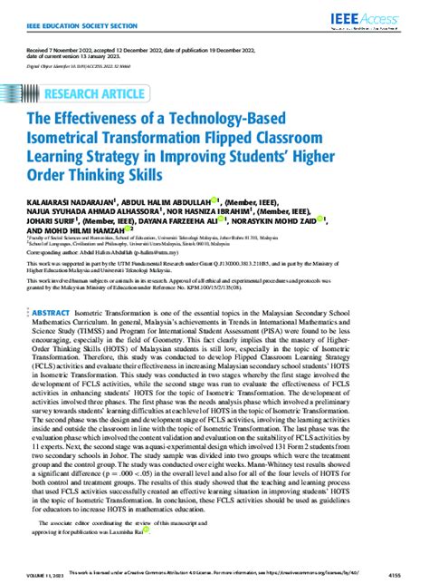 Pdf The Effectiveness Of A Technology Based Isometrical Transformation Flipped Classroom