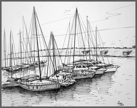 At Dock Drawing Dock Art Boat Drawing Boat Sketch