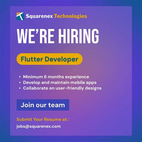 Hiring Flutterdeveloper Appdevelopment Techjobs Joinourteam Nowhiring Squarenex