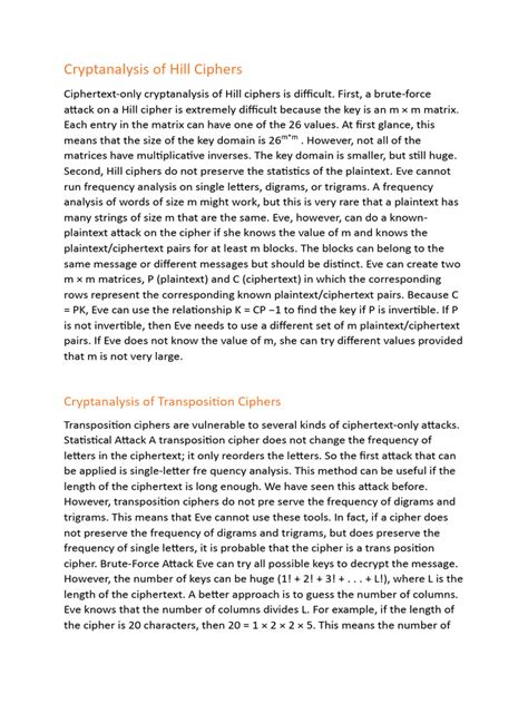 Cryptanalysis Of Hill Ciphers Pdf Cryptanalysis Cipher