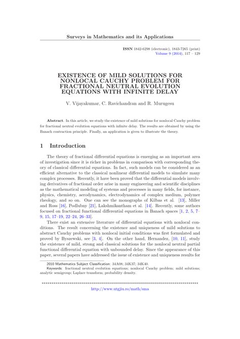 Pdf Existence Of Mild Solutions For Nonlocal Cauchy Problem For Fractional Neutral Evolution