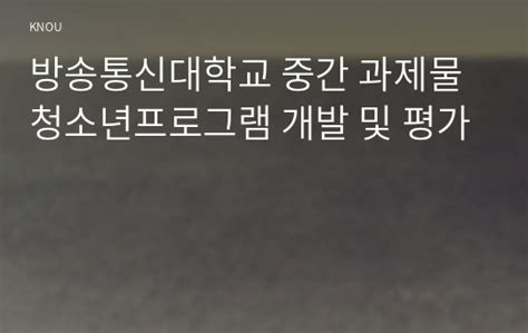 방송통신대학교 중간 과제물 청소년프로그램 개발 및 평가 방송통신대