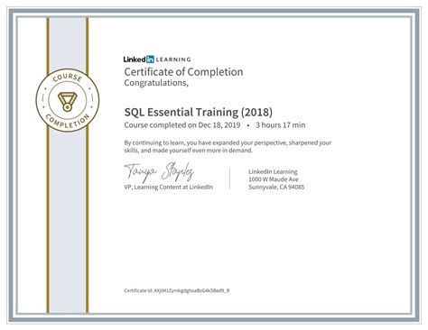 Certificate Of Completion Learning Sql Programming Pdf