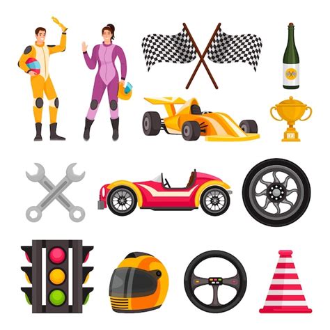 Premium Vector Flat Racing Element Set Collection