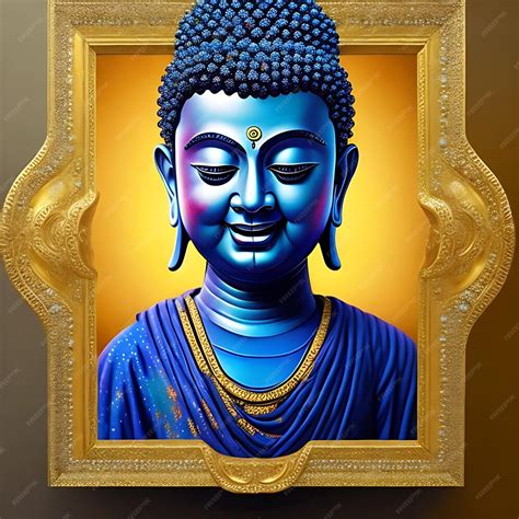 Premium Ai Image A Blue Buddha Statue With A Gold And Blue Frame