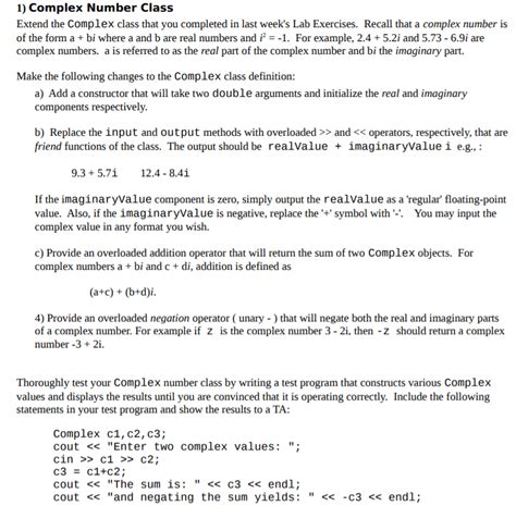Solved Complex Number Class Extend The Complex Class That Chegg