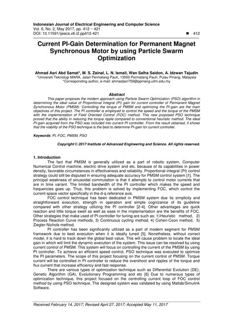 Pdf Current Pi Gain Determination For Permanent Magnet Synchronous