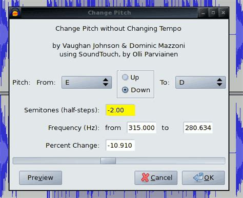 Change Pitch Audio Processing Audacity Forum