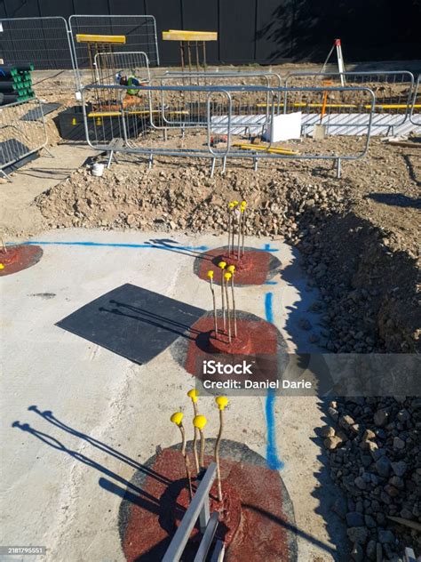 Pile Cap Waterproofing In Progress With Sealed Pile Heads At