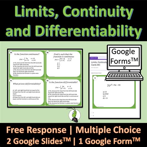 Limits Continuity And Differentiability Calculus Review Task Cards