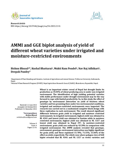 Ammi And Gge Biplot Analysis Of Yield Of Different Wheat Varieties Under Irrigated And Moisture