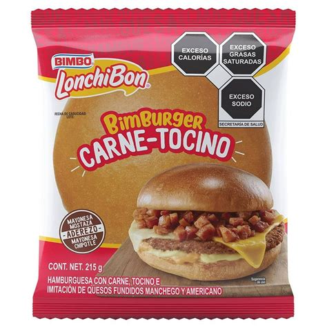Hamburguesa Bimbo Lonchibon Bimburger Carne Tocino 215 G Bodega