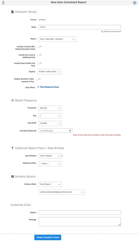 Report Scheduler Data Scheduler How To Questionpro Help Document