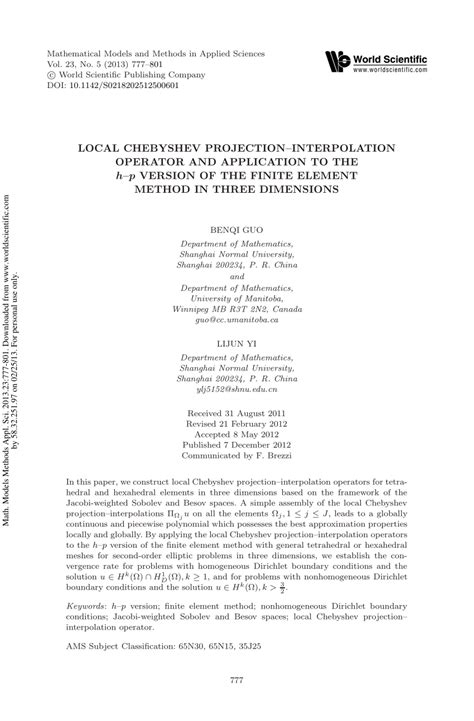 Pdf Local Chebyshev Projection Interpolation Operator And Application To The H P Version Of