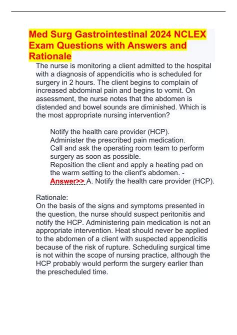 Med Surg Gastrointestinal 2024 Nclex Exam Questions With Answers And Rationale Nclex